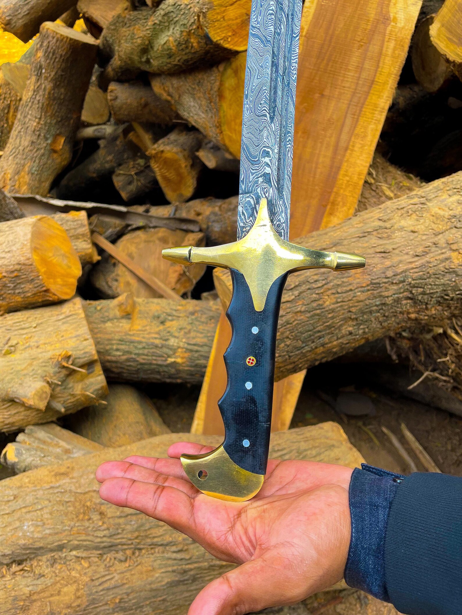 Custom Handmade Damascus Steel Scimitar Arabic Turkish Sword Micarta ...