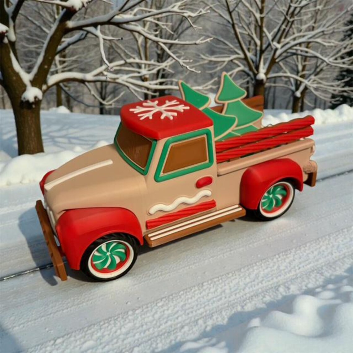 3D Printed Gingerbread Christmas Truck | Holiday Peppermint Truck Décor ...