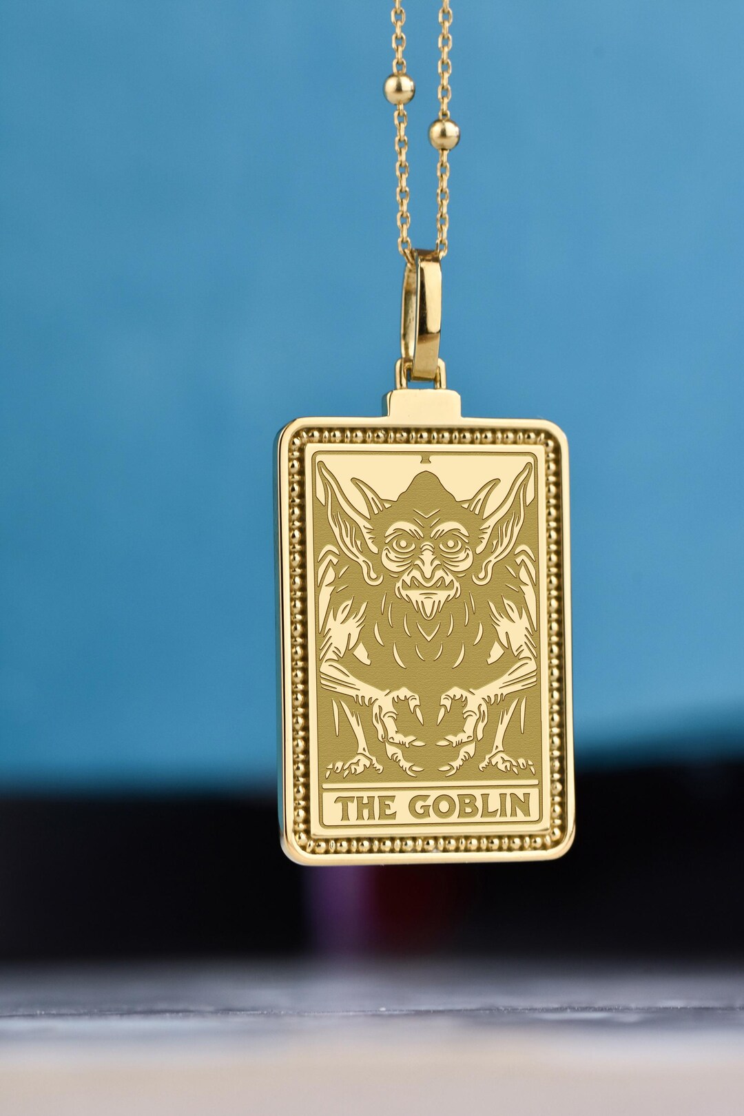 14K Gold the Goblin Necklace, Mischief Symbol Talisman, Folk Tale Charm ...