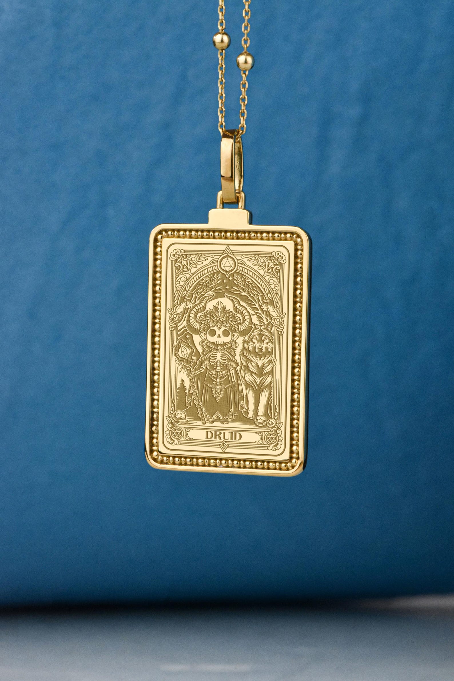 14K Gold Druid Necklace, Wild Shape Pendant, Engraved Nature Protector ...