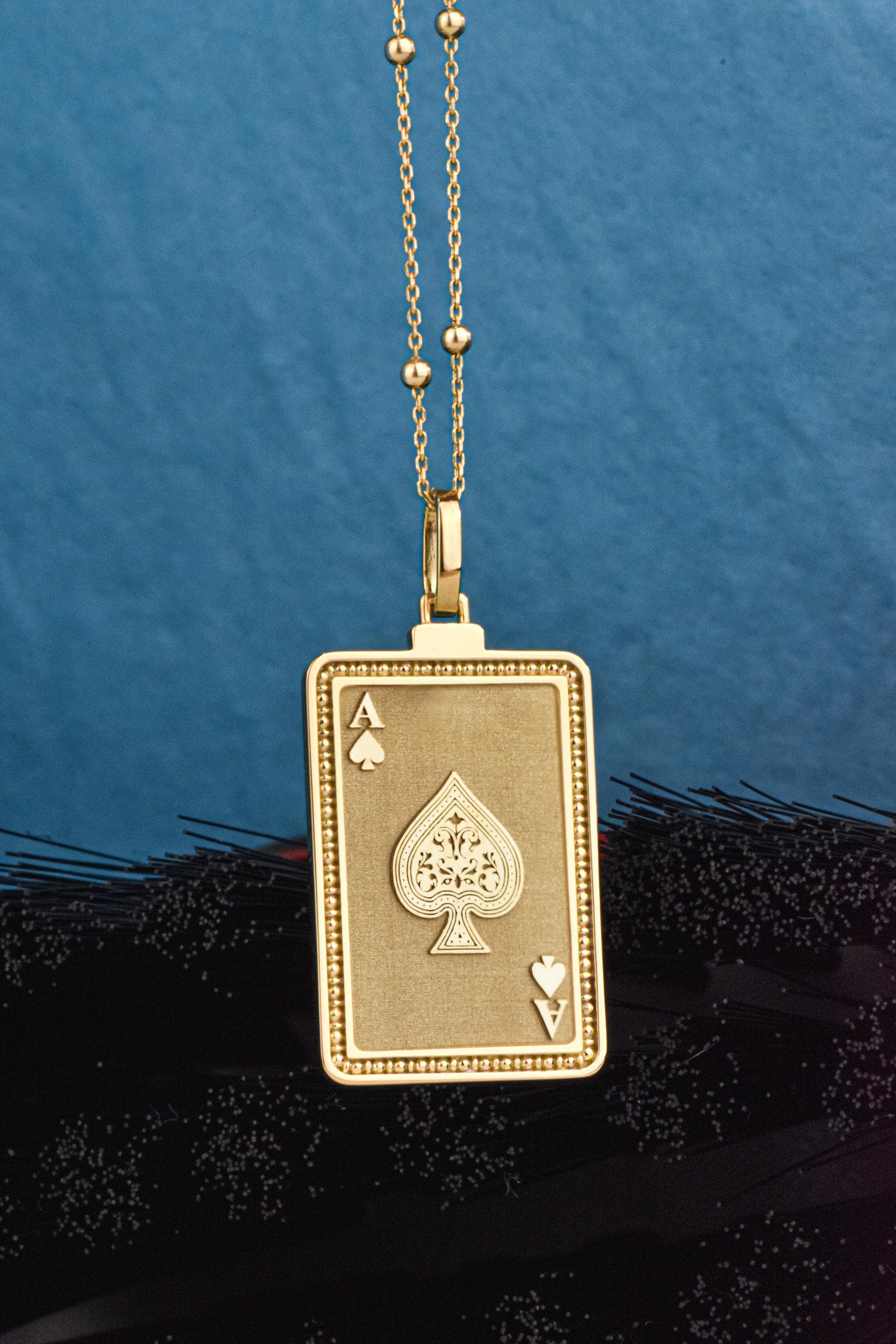 14K Gold Ace of Spades Necklace, Personalized Ace Card Pendant, Gambler ...