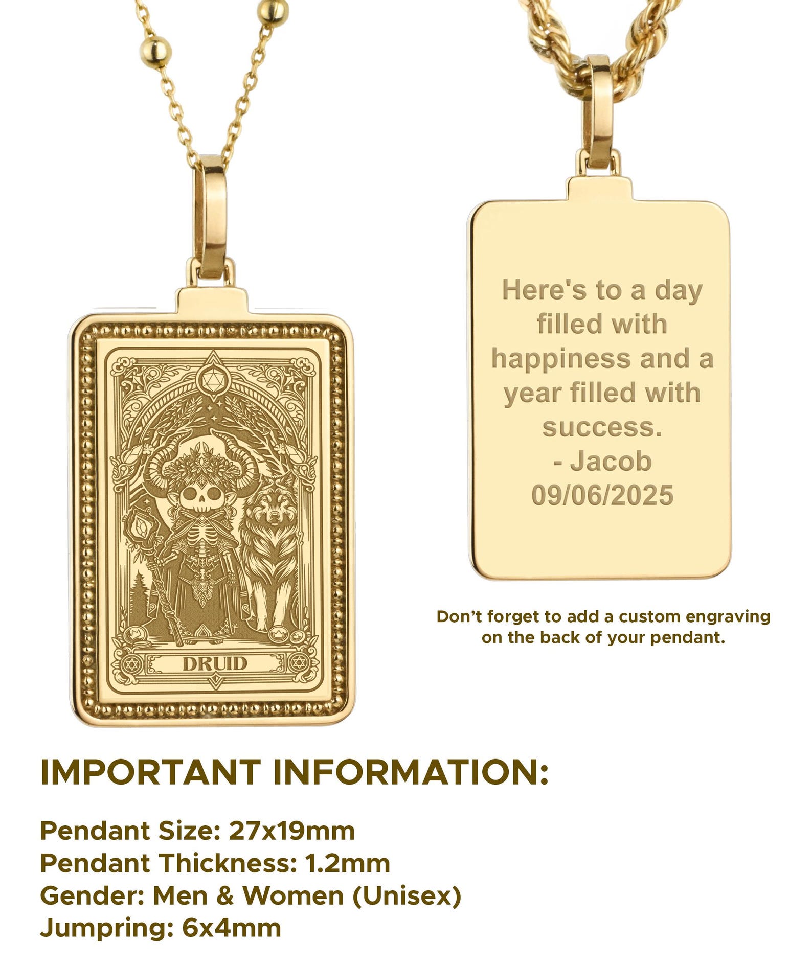 14K Gold Druid Necklace, Wild Shape Pendant, Engraved Nature Protector ...