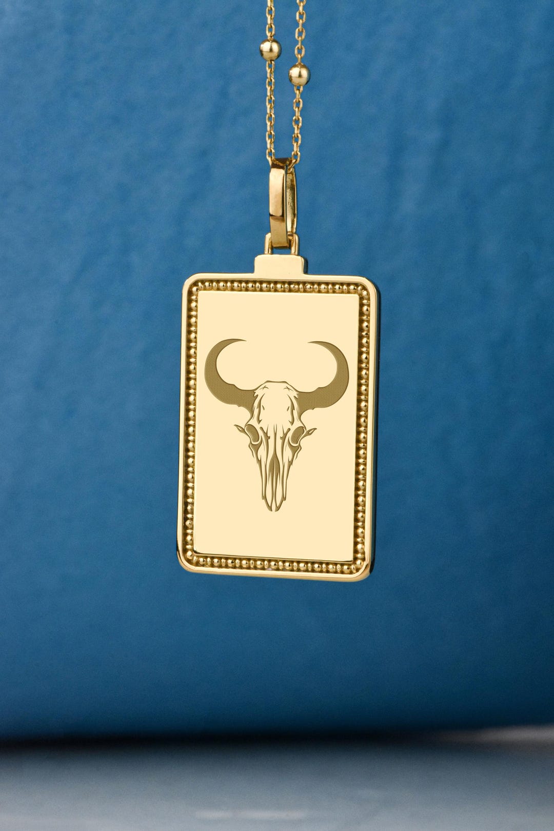 14K Gold Texas Longhorn Necklace, Engraved Bull Skull Jewelry, Western ...