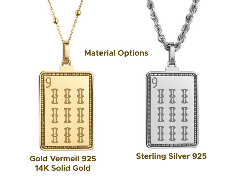 14K Gold Nine of Bamboo Mahjong Tile Necklace, Chinese Solitaire Amulet ...