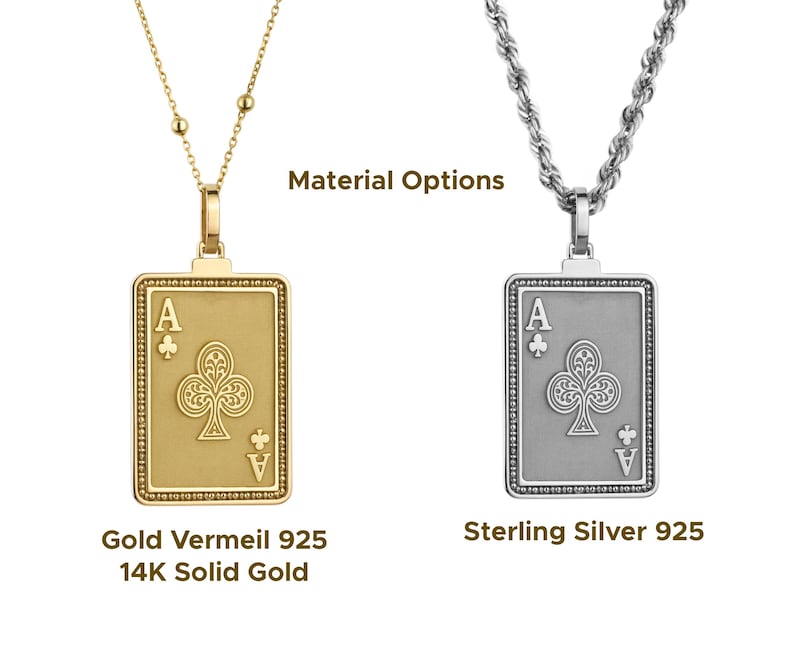 14K Gold Ace of Clubs Necklace, Poker Card Pendant, Baccarat Amulet ...