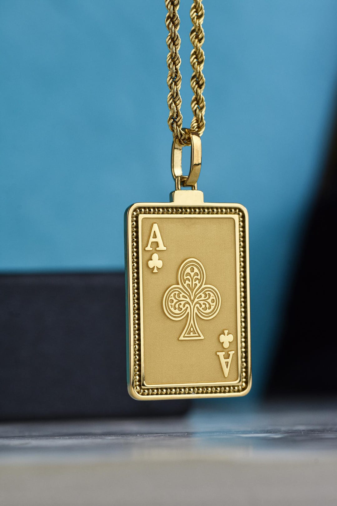 14K Gold Ace of Clubs Necklace, Poker Card Pendant, Baccarat Amulet ...