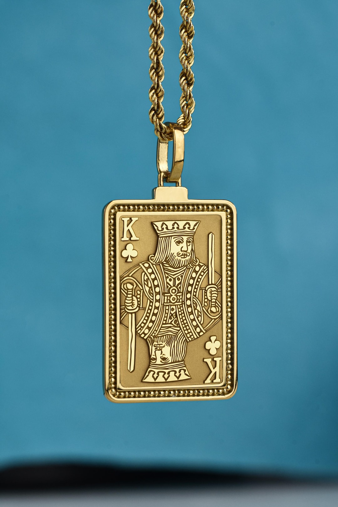 14K Gold King of Clubs Card Necklace, Poker Card Pendant, Casino Gift ...