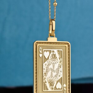 14K Gold Queen of Hearts Necklace, Playing Card Pendant, Poker Gift ...