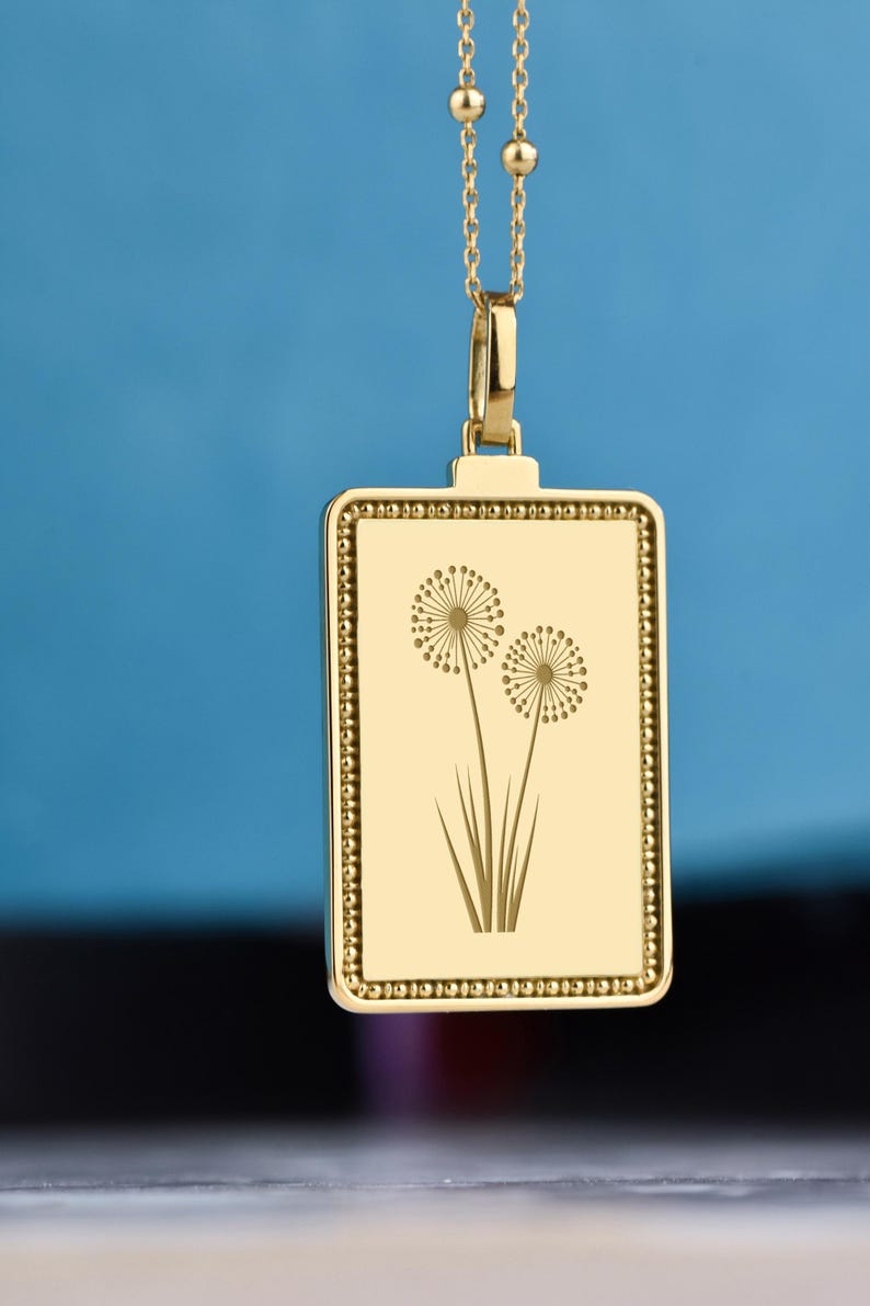 14K Gold Dandelion Necklace, Witch's Gowan Charm, May Birth Flower ...