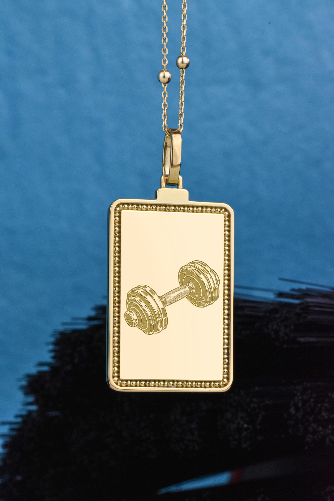 14K Gold Dumbell Necklace, Custom Exercise Weight Pendant, Personalized ...