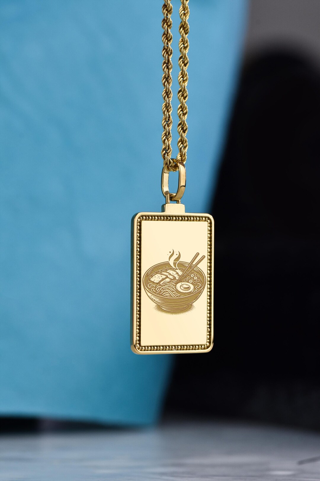 14K Gold Ramen Necklace, Ramen Noodles Soup Pendant, Personalized ...