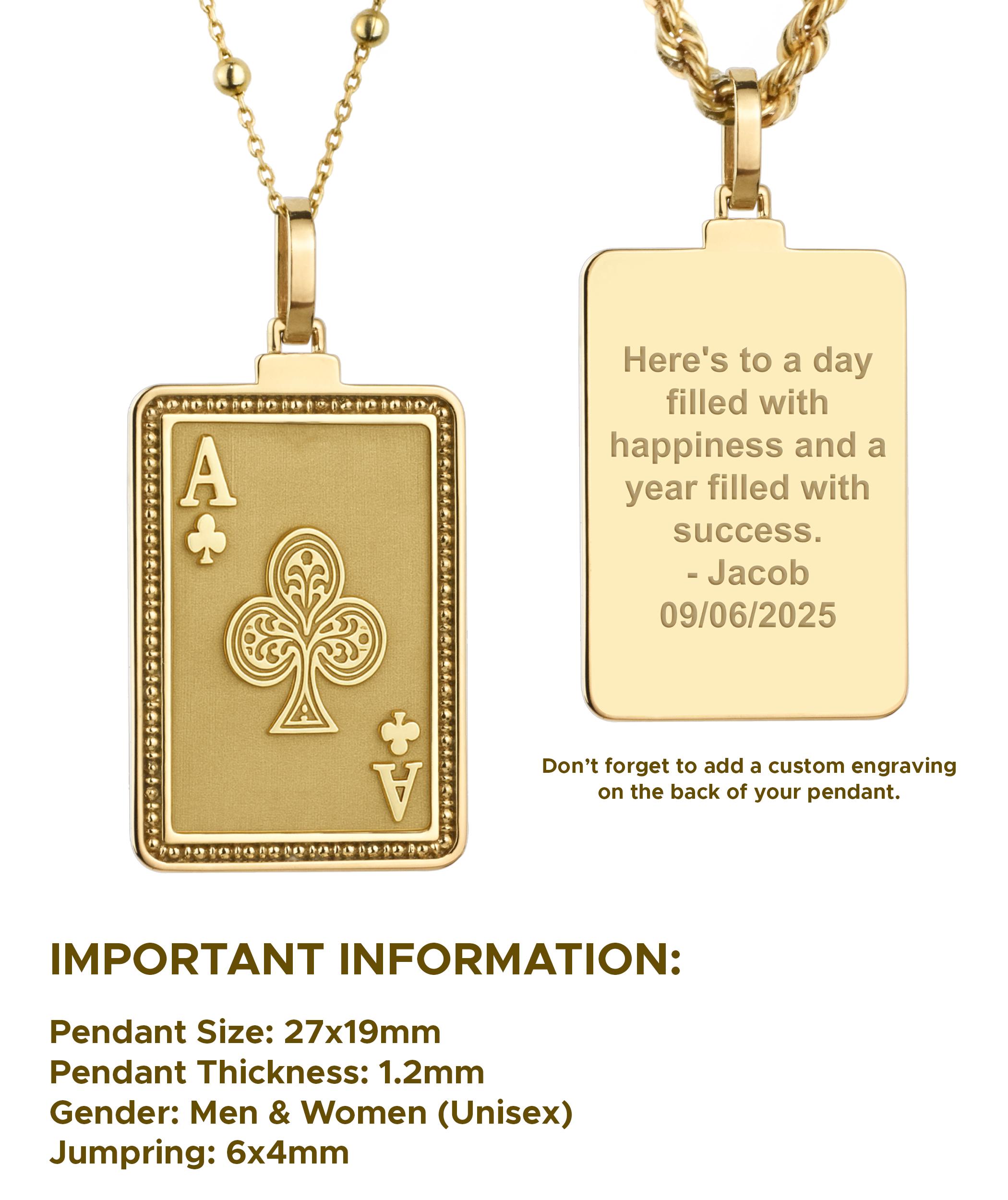 14K Gold Ace of Clubs Necklace, Poker Card Pendant, Baccarat Amulet ...