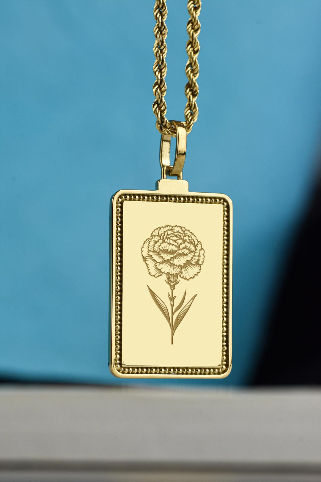 14K Gold Carnation Necklace, Personalized January Birth Flower Talisman ...