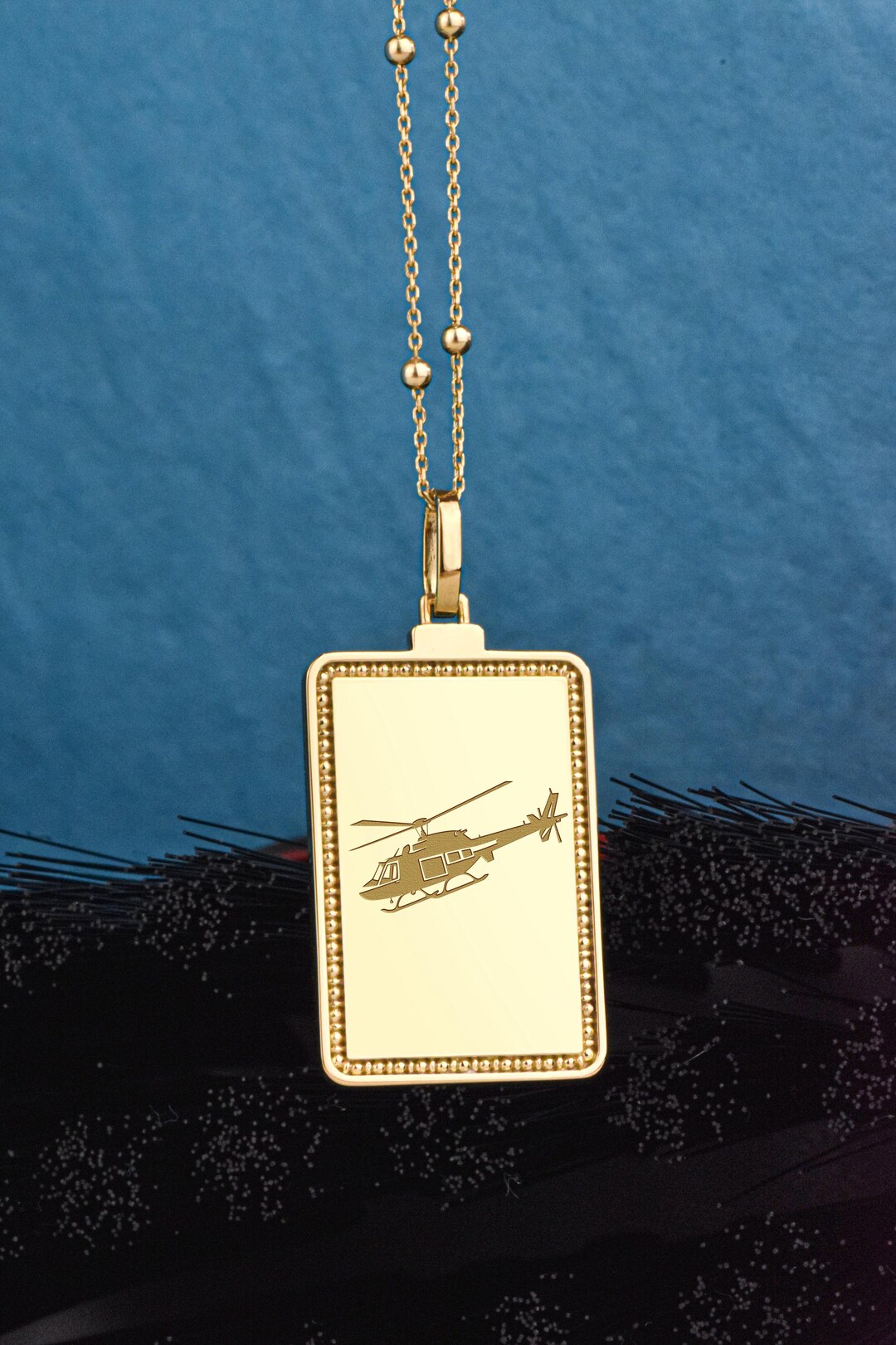 14K Gold Helicopter Necklace, Custom Pilot Jewelry, Engraved Military ...