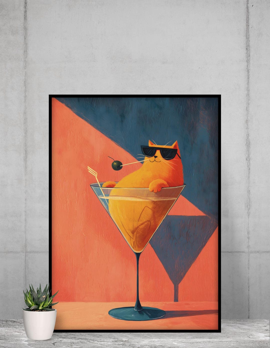 Cat in Martini Glass Poster, Funny Bar Cart Art, Retro Cocktail Wall ...