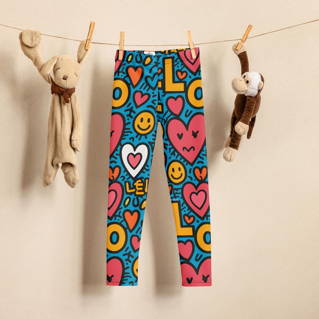 Graffiti LOVE Kids Leggings – Colorful Hearts & Smileys Pattern | Fun ...