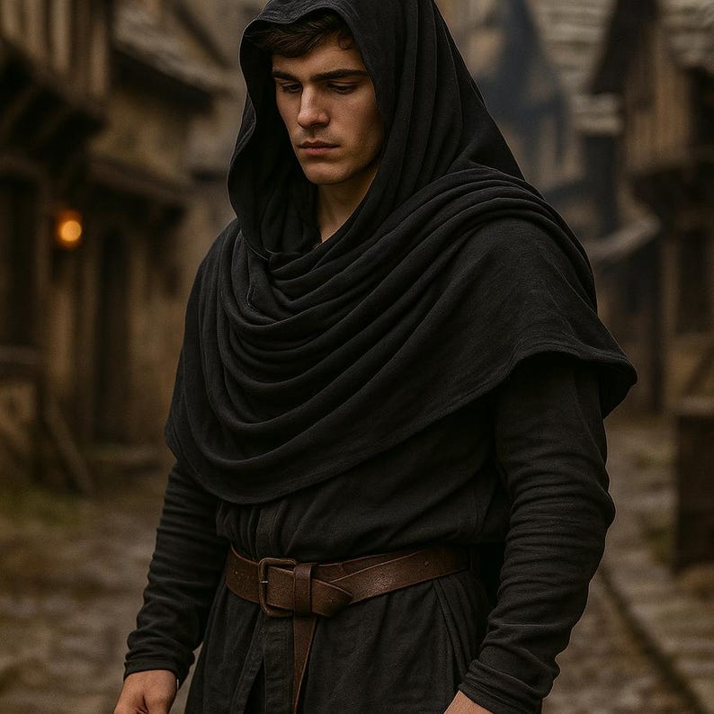 Renaissance Pirate Hooded Scarf for Men, Medieval Gothic Cowl Cloak ...