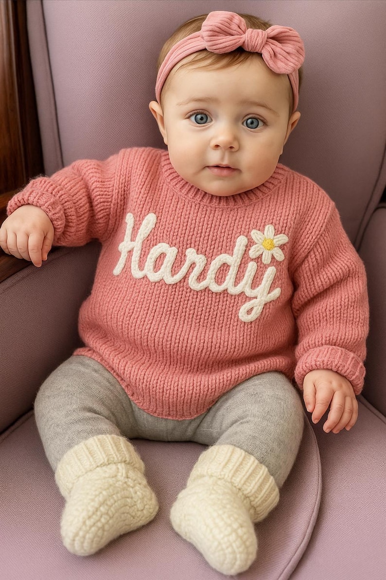 Personalized Baby Name Sweater, Custom Hand Embroidered Knitted Sweater ...