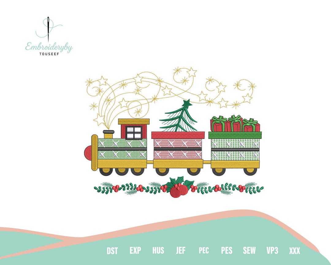 Christmas Train Embroidery Design, Holiday Machine Embroidery File ...
