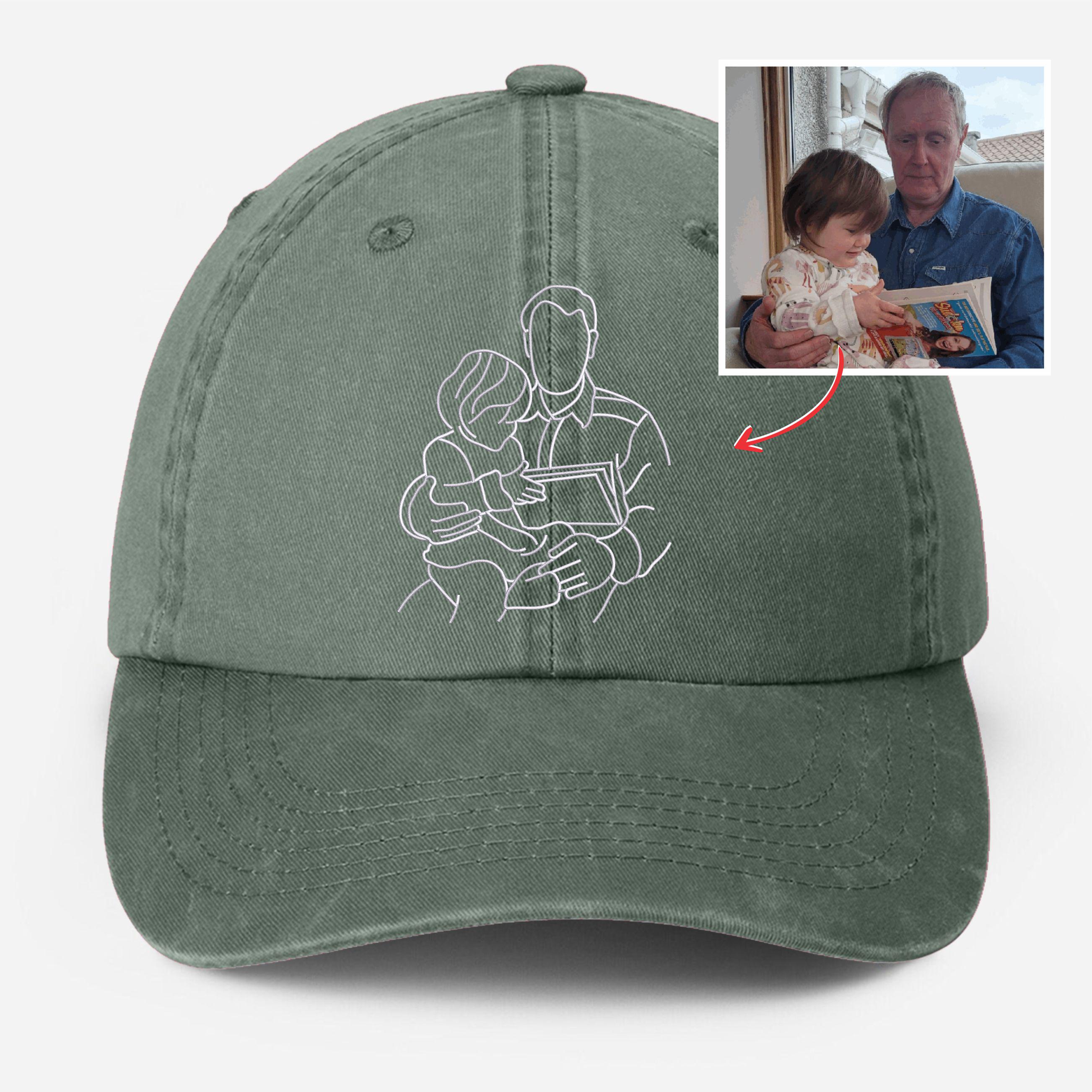 Embroidered Dad Portrait Hat, Custom Sketch Outline Cap, Grandpa Cap ...