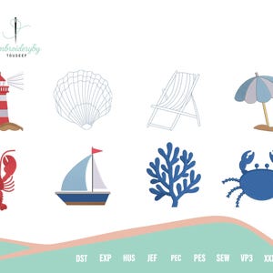 Coastal Machine Embroidery Design Set, 8 Tiny Chinoiserie Blue & White ...