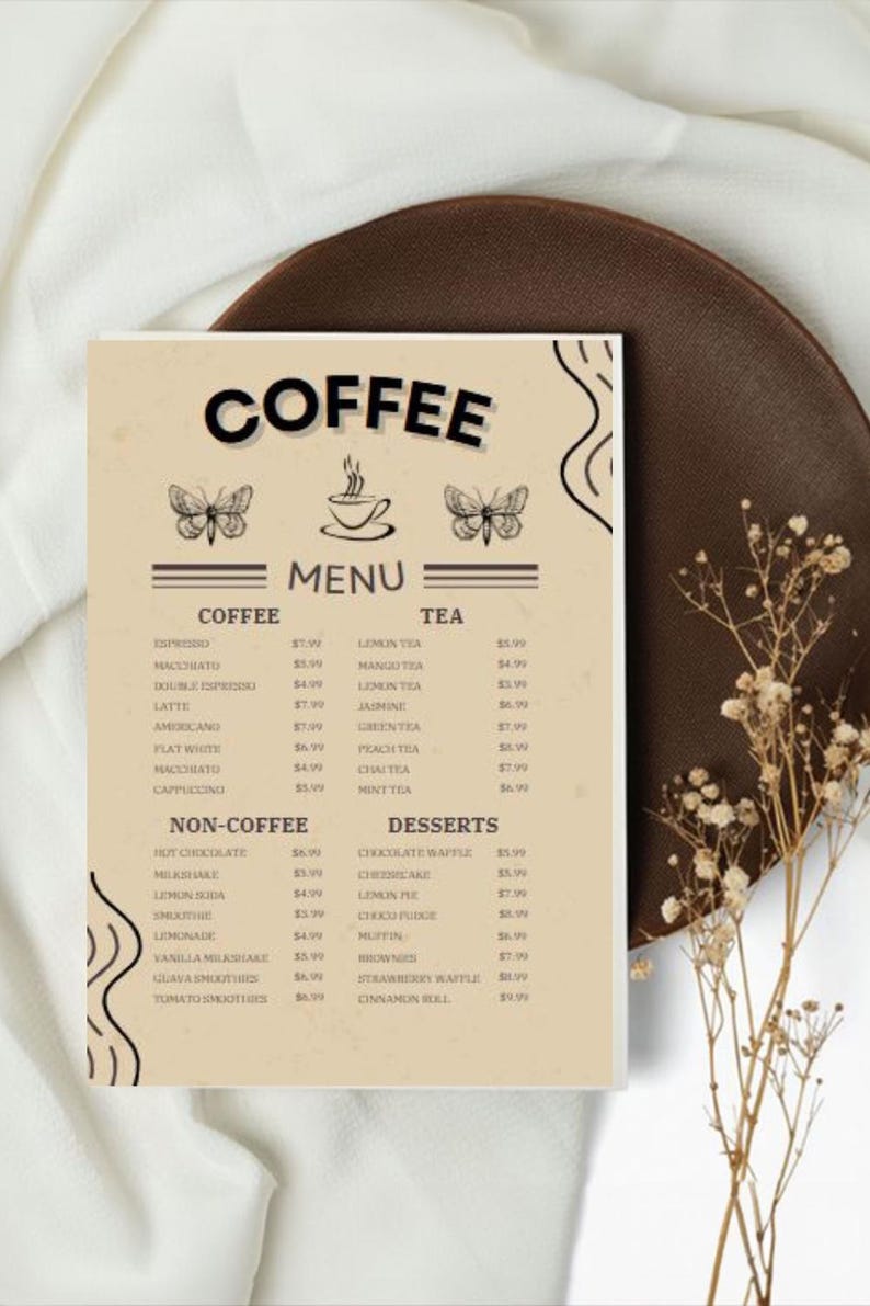 Cafe Menu , Coffee Menu , Brown , Aesthetic Template - Etsy