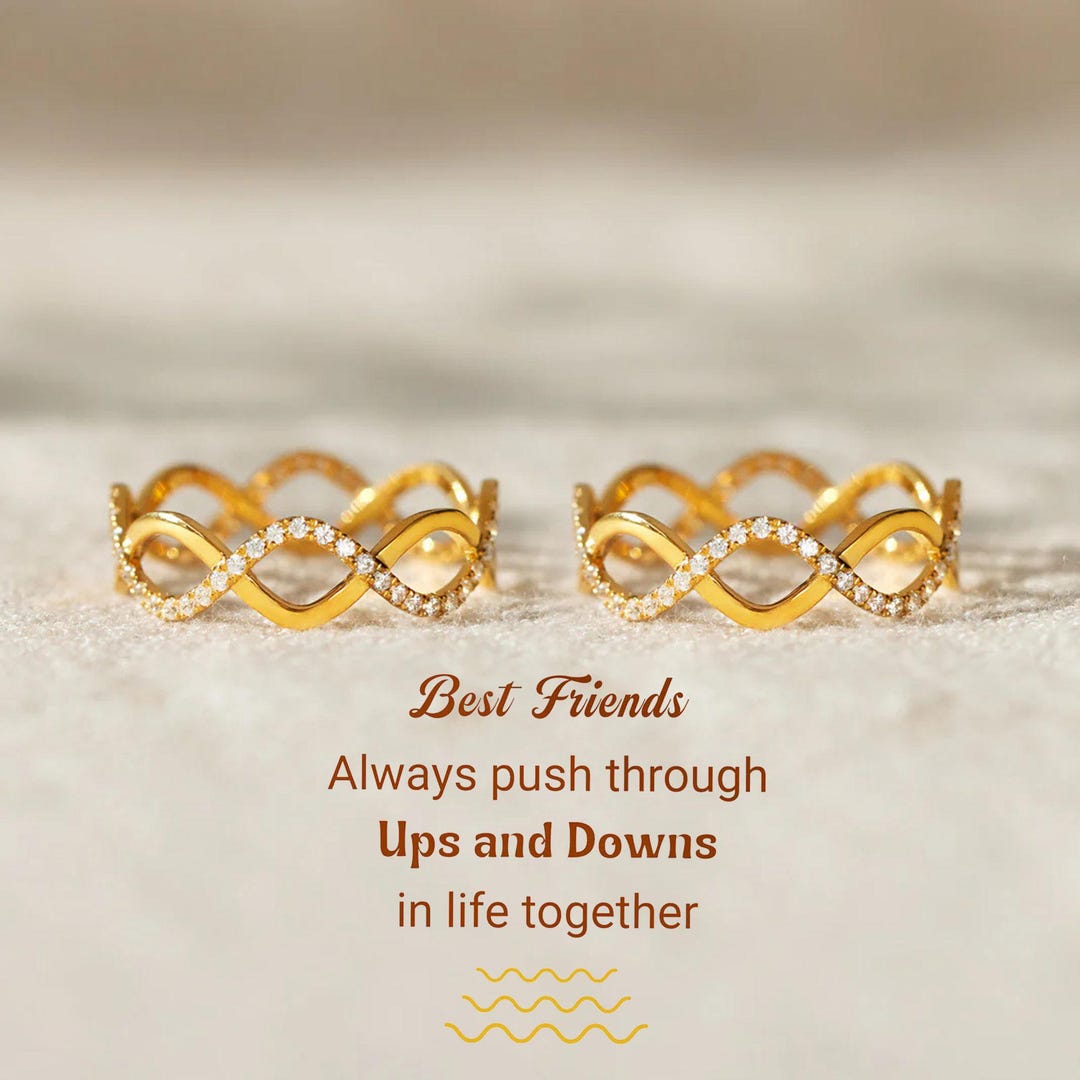Wavy Best Friend Ring • Ups and Downs Friendship Ring • Gold Infinity ...