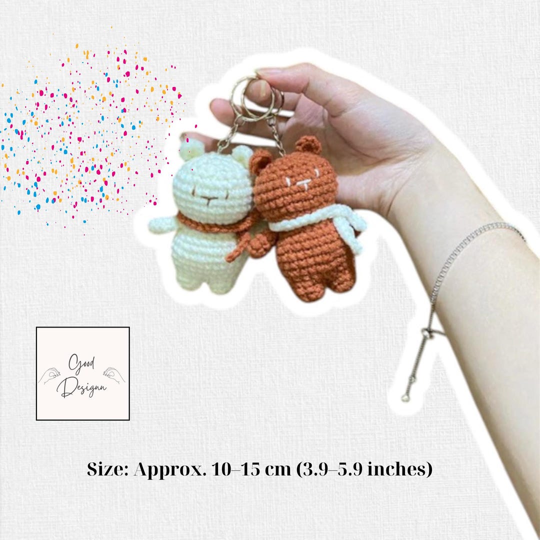 Crochet Teddy Bear Duo Keychain – Handmade Couple Gift With Scarves ...