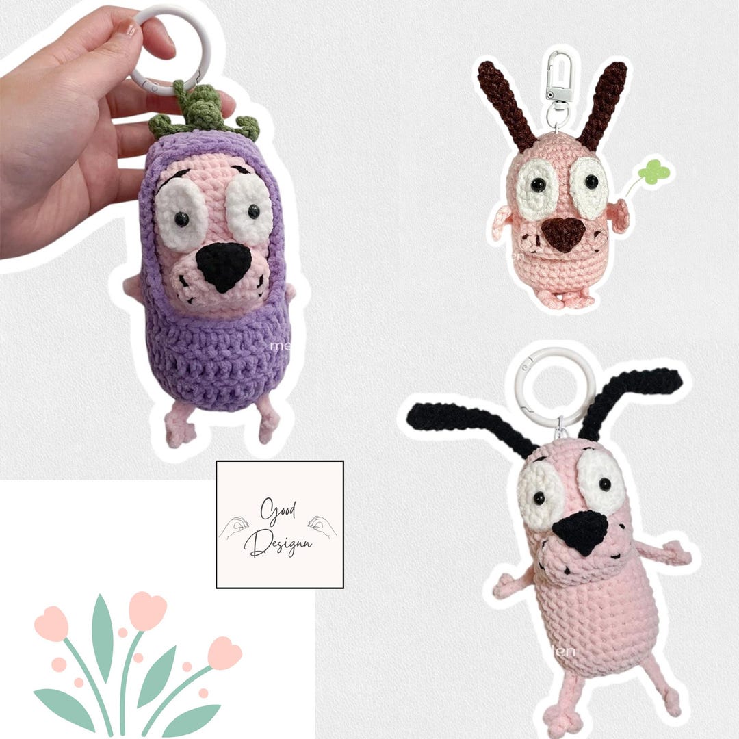 Courage the Cowardly Dog Keychain – Crochet Plush Keyring for Bag or ...