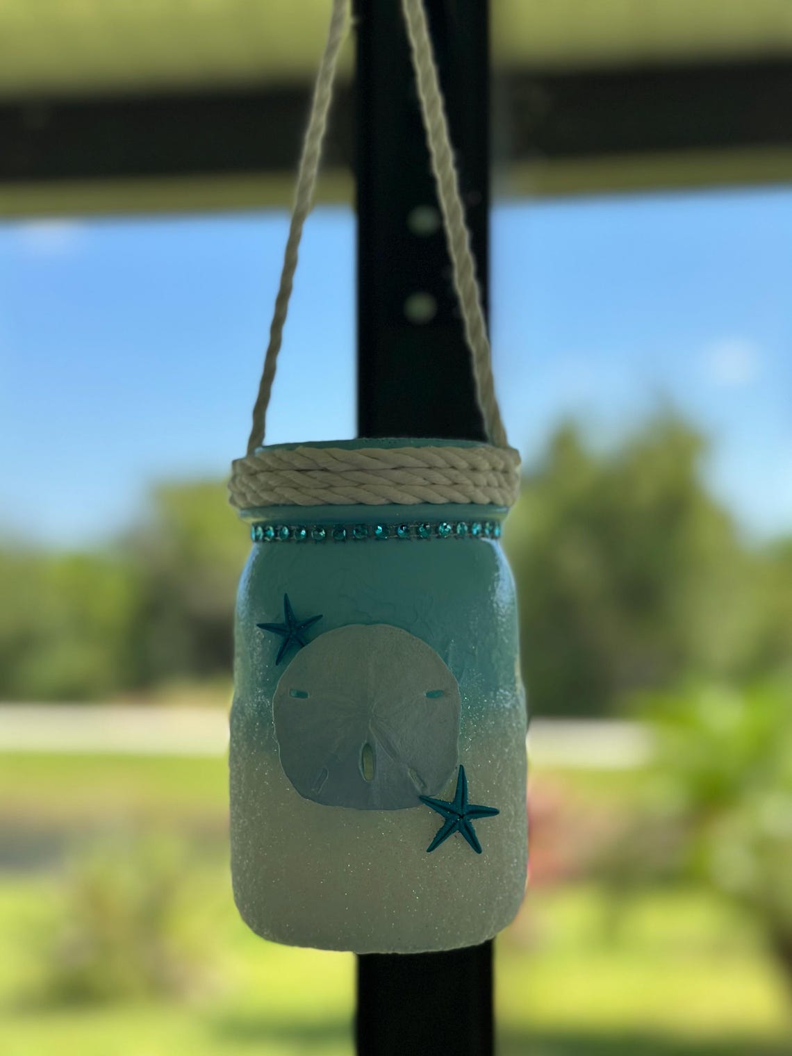 Beach Theme Hanging Mason Jar Decor: Starfish & Twinkle Lights - Etsy