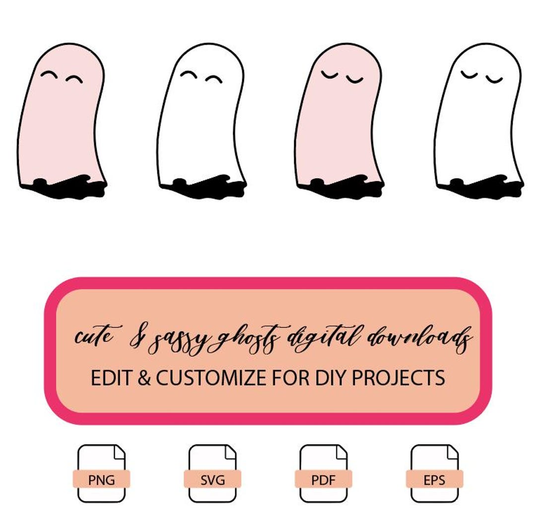 Cute Ghost Clipart – Pink & White Sassy Ghost Designs (digital Download ...