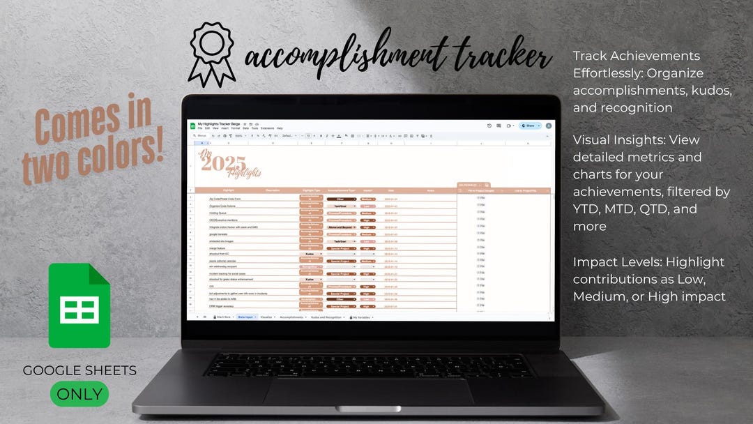 Automated Achievements Tracker - for Google Sheets - Instant Download ...