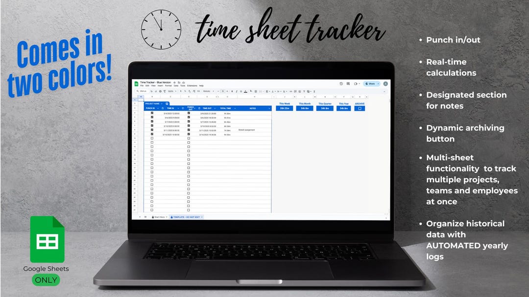 Automated Time Sheet Tracker for Google Sheets - Instant Download - Etsy