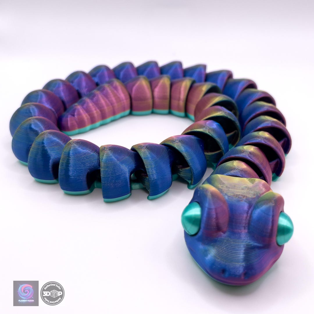 Large Articulated Snake – 3D Printed Flexible Serpent Toy – Metallic ...