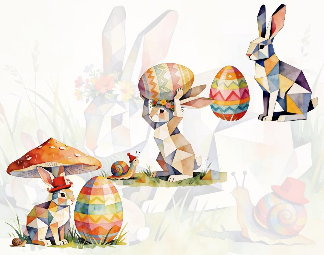 Easter Bunny and Egg Images. Cubism Style. (digital Download) - Etsy UK