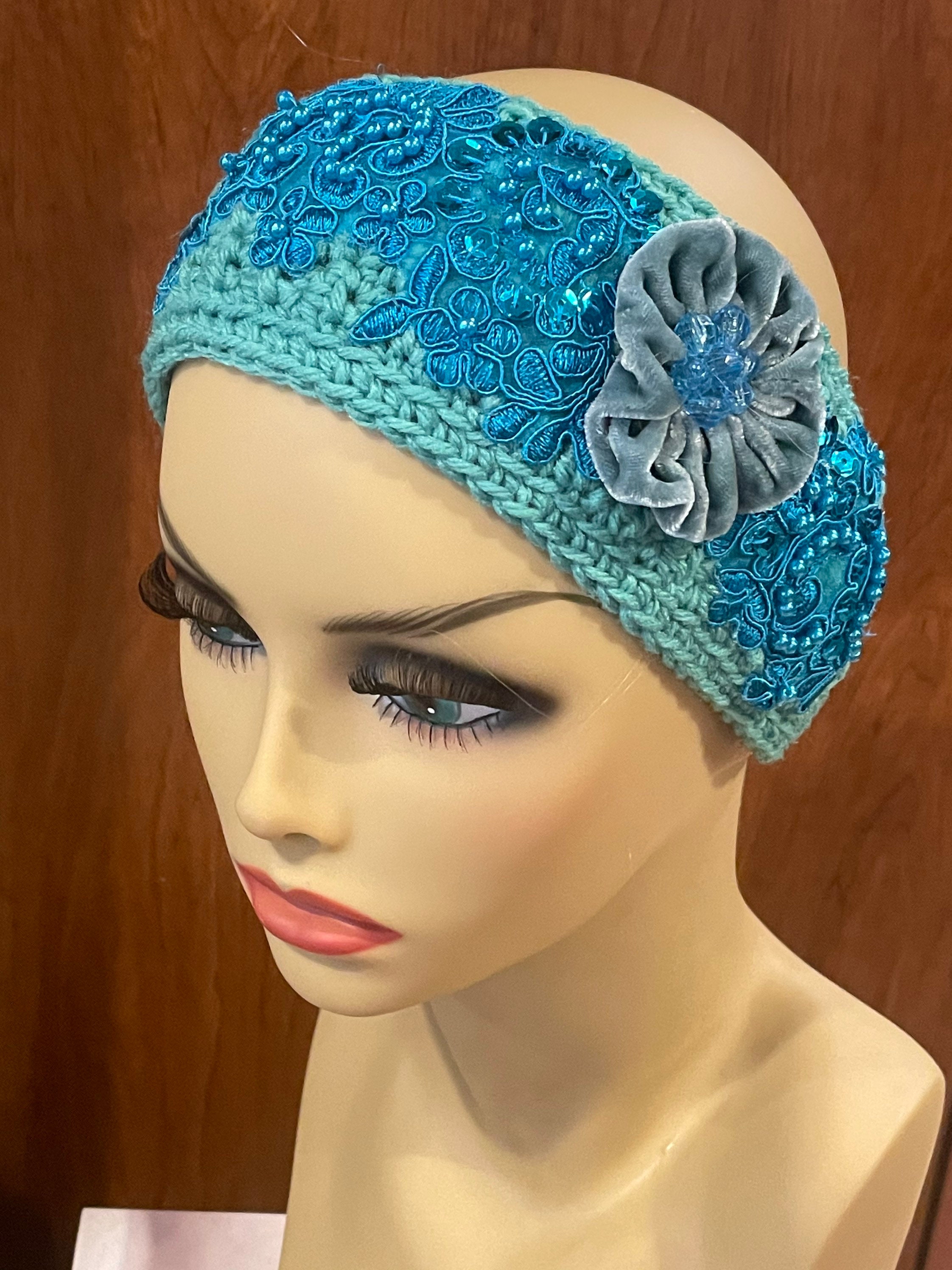 Aqua Crocheted Headband or Ear Warmer With A Turquoise - Etsy