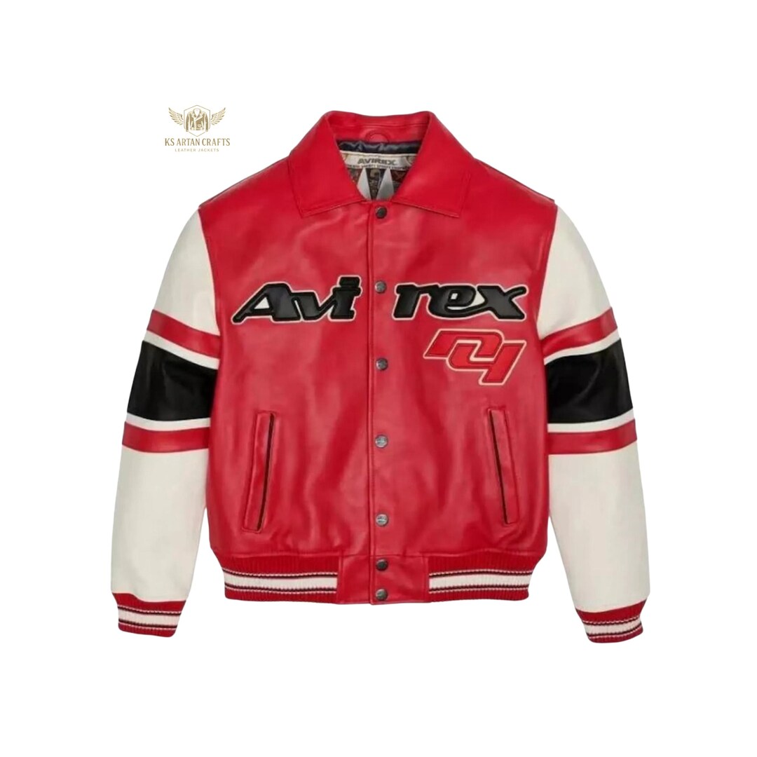 Avirex Red Leather Varsity Jacket | 90s Vintage Bomber - Etsy