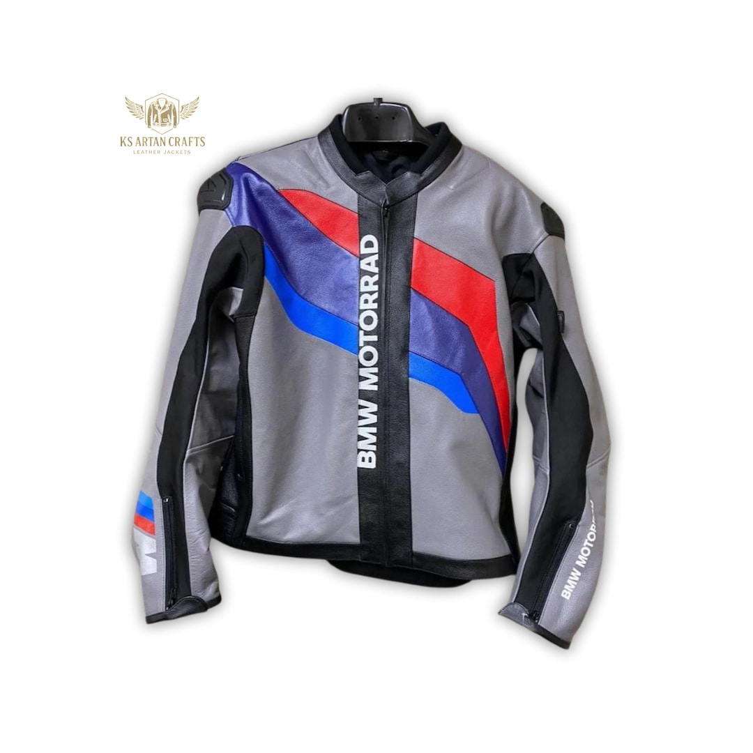 BMW Motorrad Leather Jacket for Men | Grey Motorcycle Racing Jacket | M ...