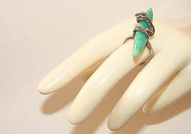 Silver Large Ring Art Deco Dragon Wrap Peking Glass 1930s - Etsy Canada