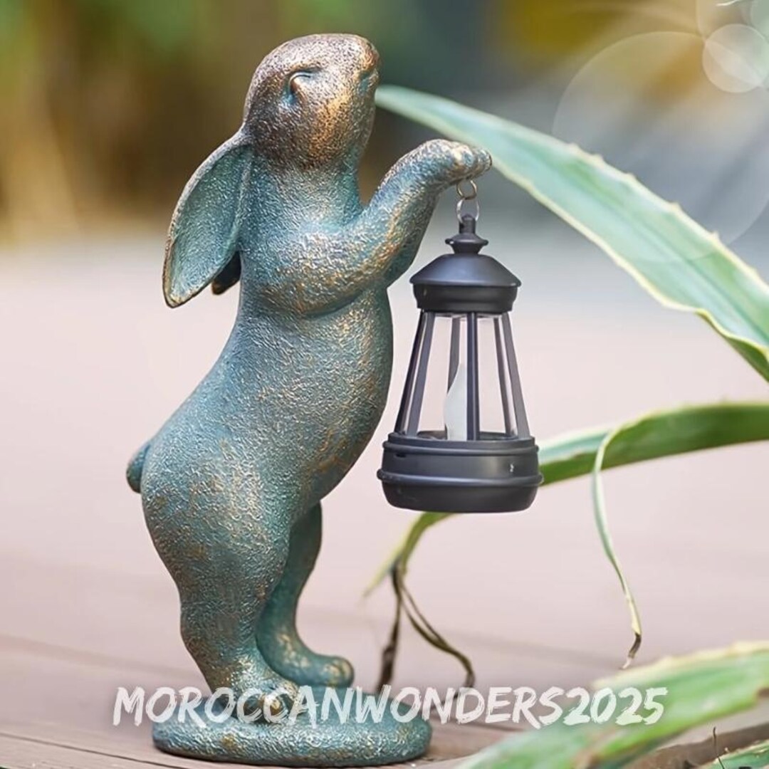 Solar Rabbit Lantern – Handmade Vintage Garden Decor – Solar-powered ...