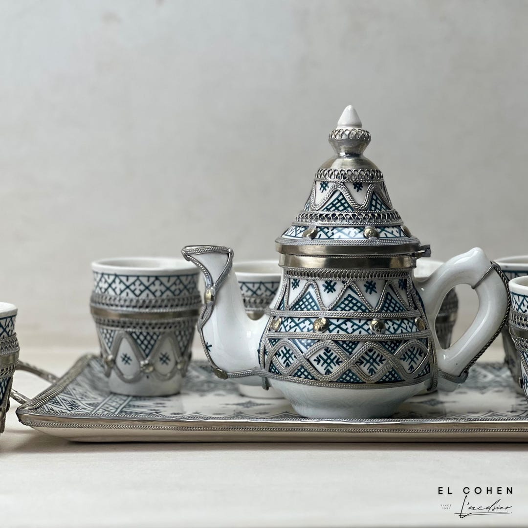 Majestic Moroccan Tea Set – Hand-painted Ceramic Teapot With Engraved ...