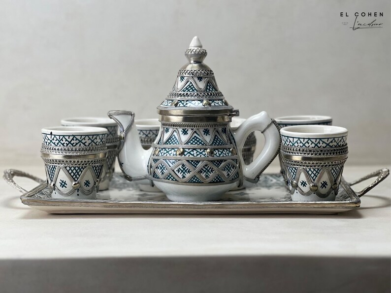 Majestic Moroccan Tea Set – Hand-painted Ceramic Teapot With Engraved ...