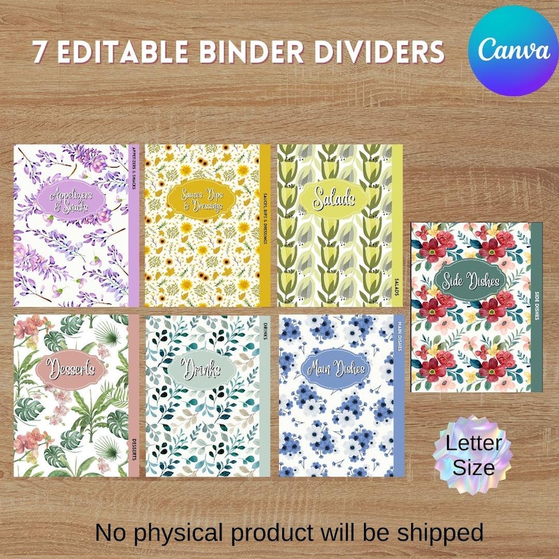 Editable Recipe Binder Dividers: Floral Cookbook Organizer (letter Size ...