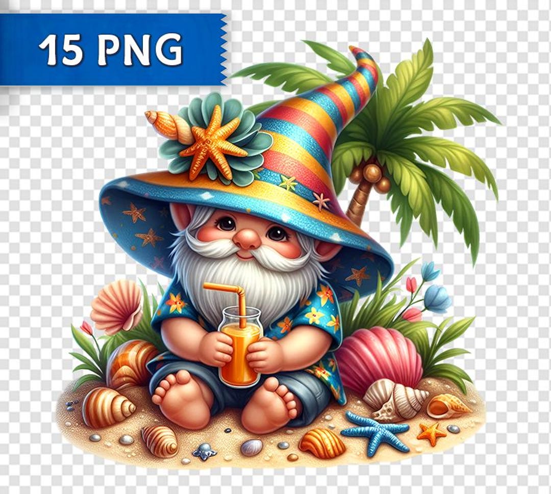 Summer Island Gnome Clipart Bundle: Tropical Beach PNG Files (digital ...