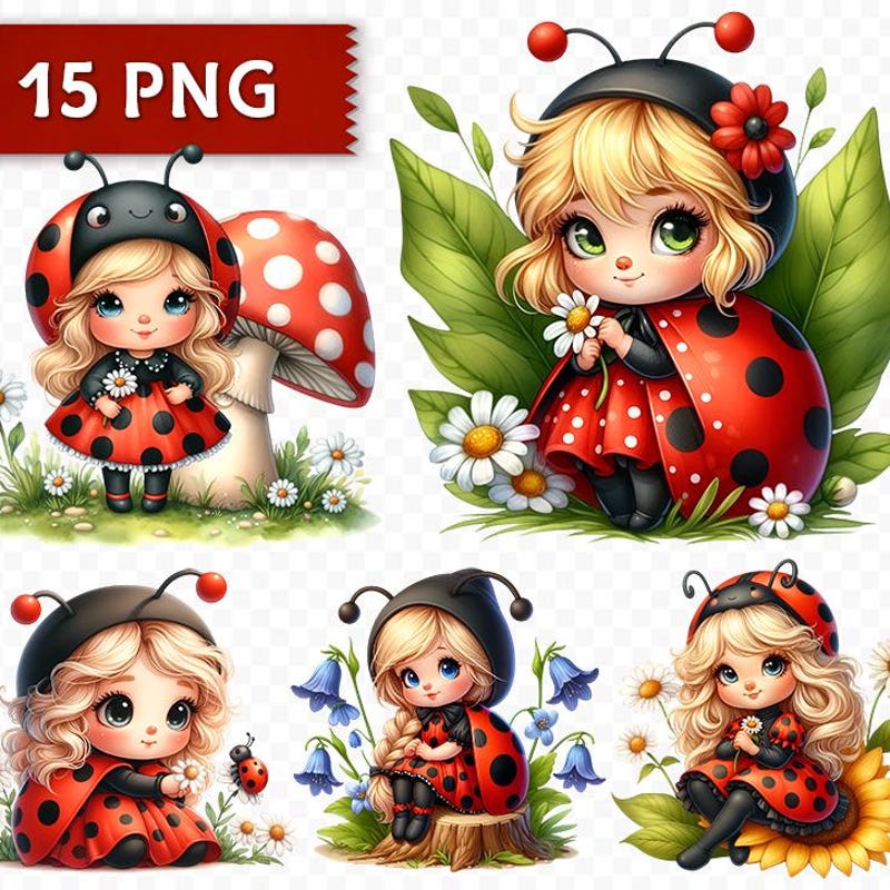 Girl Ladybug Clipart Png - Etsy