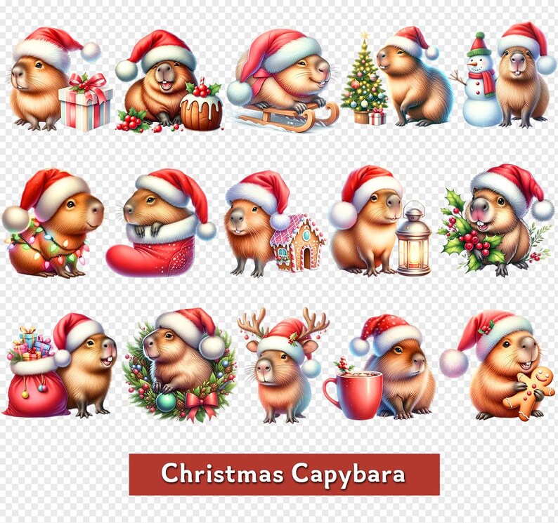 Pacote de Clipart de Capivaras Natalinas – Capivaras Festivas em PNG ...