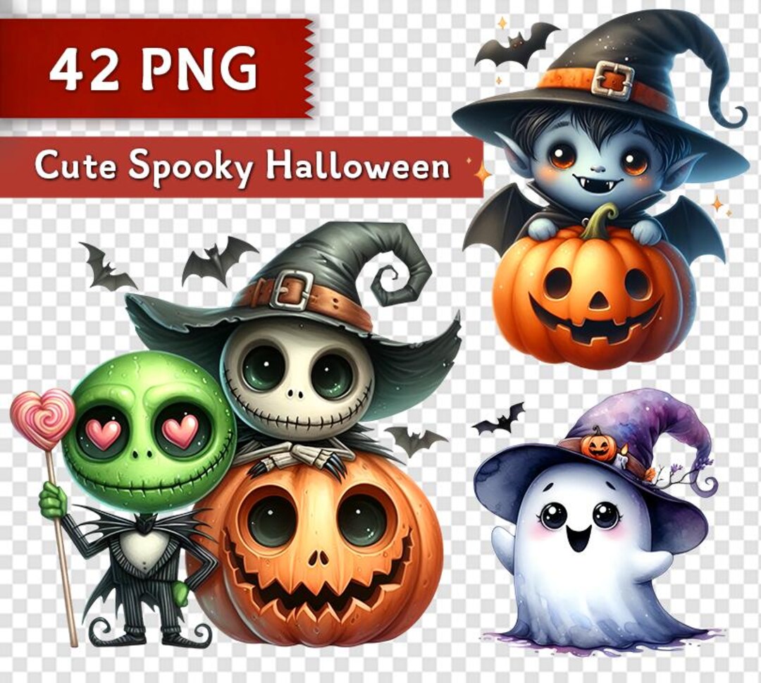 Spooky Halloween Clipart Bundle - 42 PNG Images, Kawaii Adorable ...