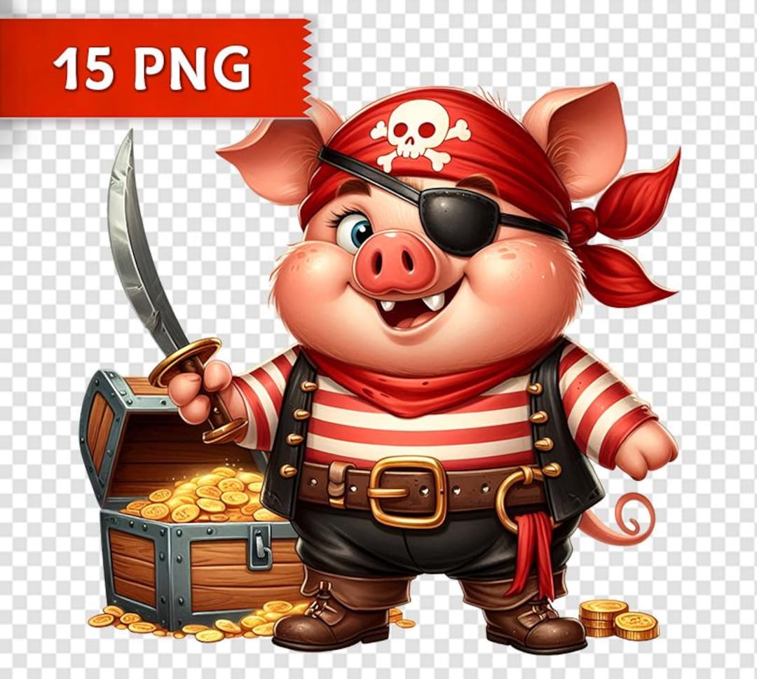Watercolor Pirate Pig Clipart Bundle: 15 PNG Images (digital Download ...