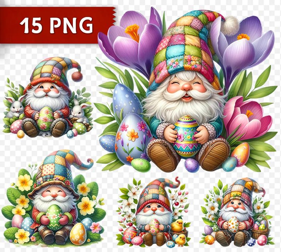 Easter Gnomes Clipart Bundle - 15 PNG, Spring Gnome Clip Art, Bunny ...