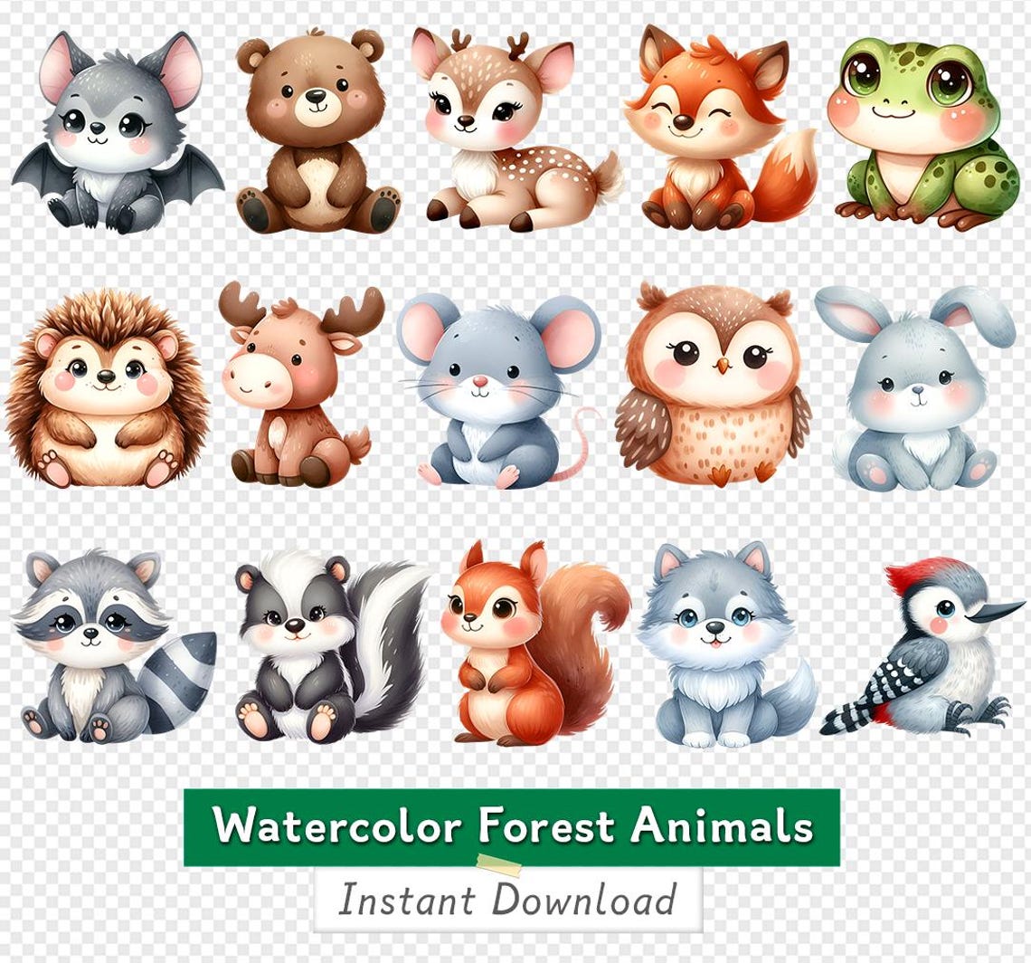 Watercolor Forest Animals Clipart, 15 Wildlife Clipart Set With ...